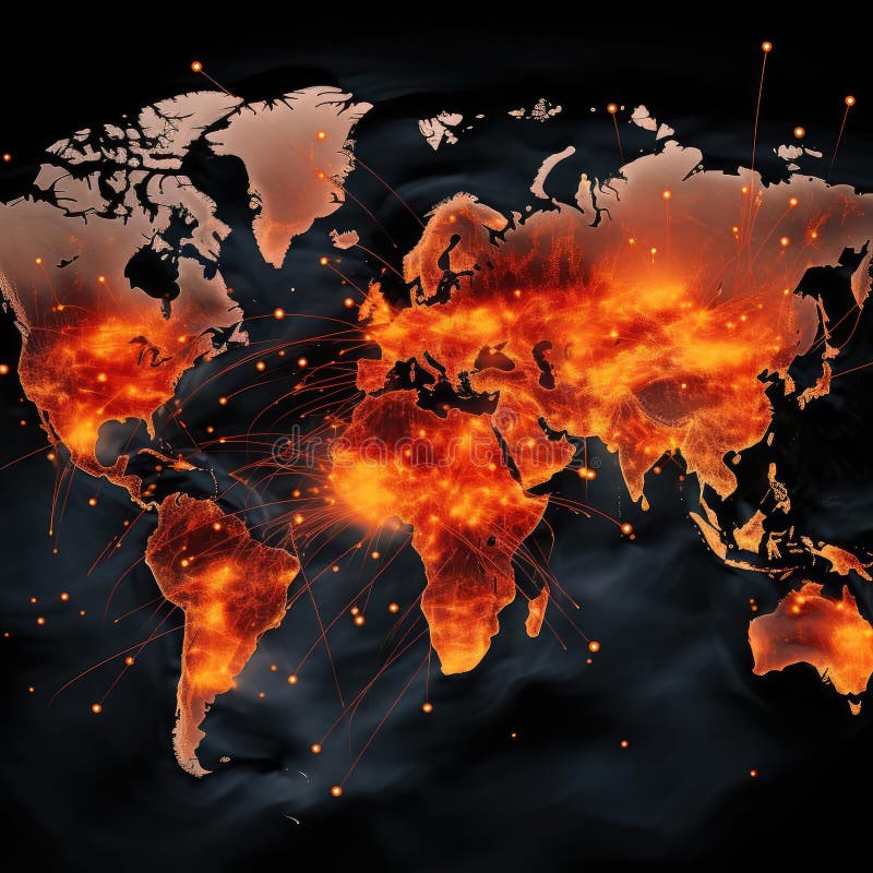 World Map with Explosions in Places of Armed Conflicts Stock ...