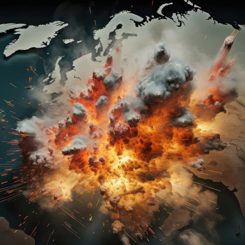 World Map with Explosions in Places of Armed Conflicts Stock ...