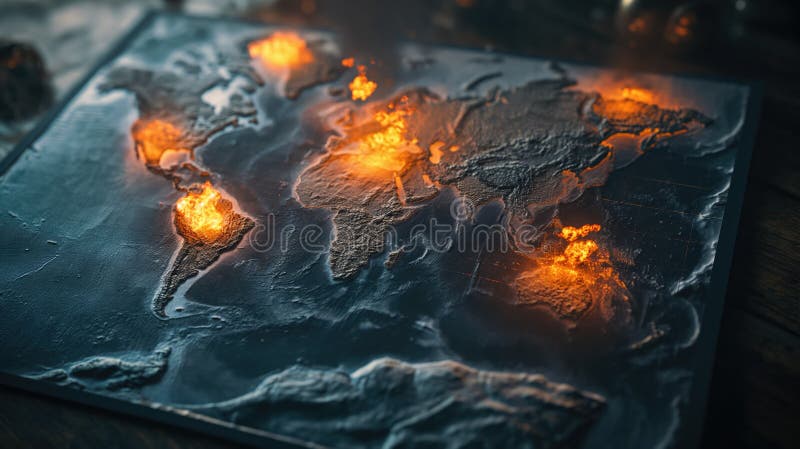 World Map with Explosions in Places of Armed Conflicts Stock Image ...