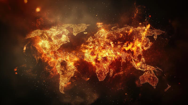 World Map with Explosions in Places of Armed Conflicts Stock ...
