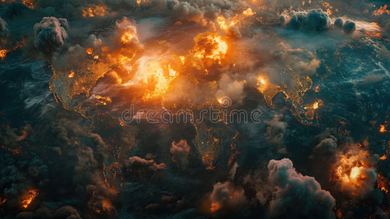 World Map with Explosions in Places of Armed Conflicts Stock ...