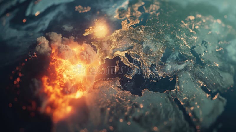 World Map with Explosions in Places of Armed Conflicts Stock Photo ...