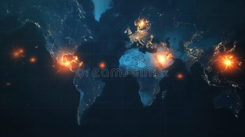 World Map with Explosions in Places of Armed Conflicts Stock Photo ...