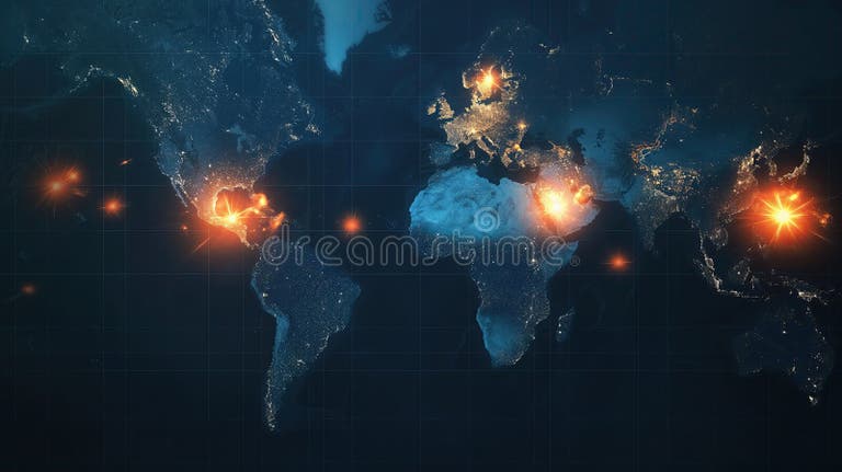World Map with Explosions in Places of Armed Conflicts Stock Photo ...