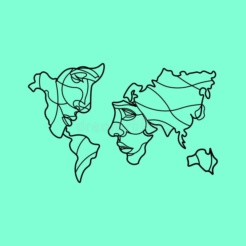 World Map with Faces Icon in White on an Isolated Turquoise Color ...