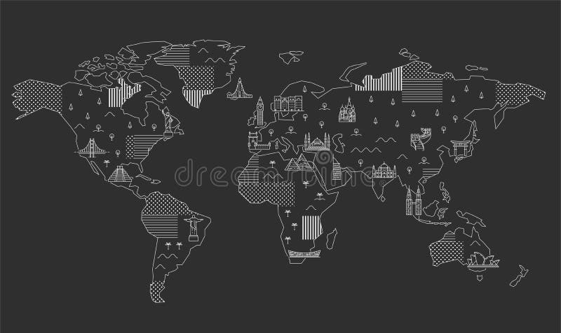 World Map with Famous Landmarks. Stock Vector - Illustration of graphic ...