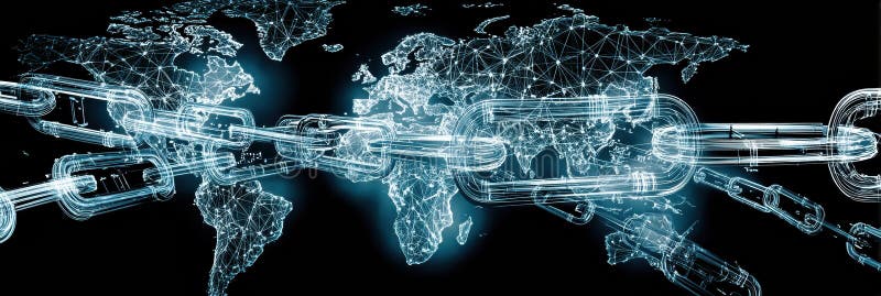 High-tech World Map Depicting Interconnected Chains Locking Routes ...