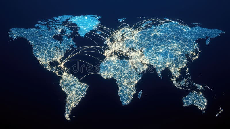 A World Map Featuring Network Lines and Connections Stock Illustration ...