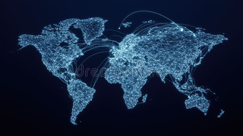 A World Map Featuring Network Lines and Connections Stock Illustration ...