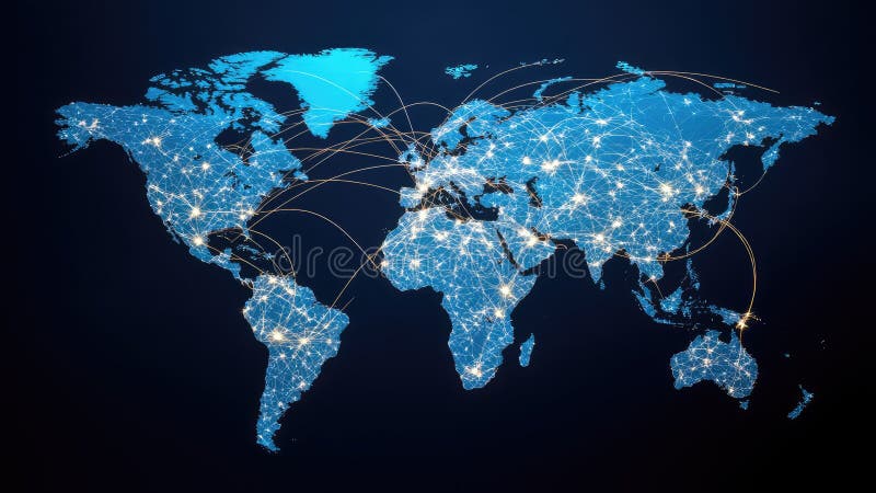 A World Map Featuring Network Lines and Connections Stock Illustration ...