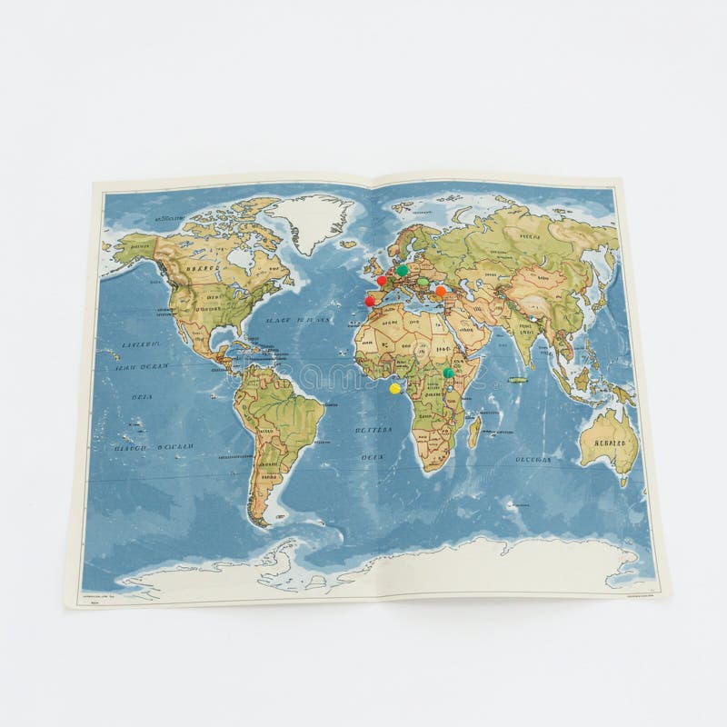 World Map Featuring Various Continents and Oceans, Depicted with ...
