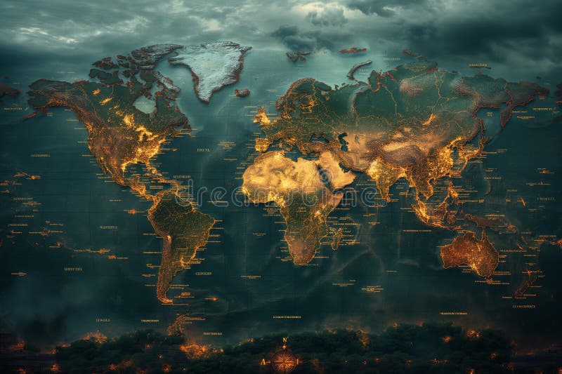 World Map with a Fiery, Dramatic Overlay Stock Image - Image of effects ...