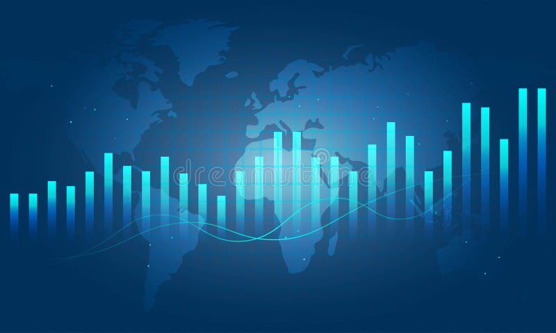 World Map with Financial Data Graph Chart on Blue Background Stock ...