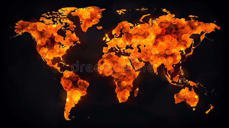 World Map on Fire Background. Generative AI Stock Illustration ...