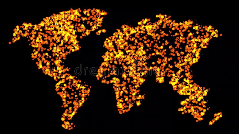 World Map with Fire Particles on Plain Black Background Stock Footage ...