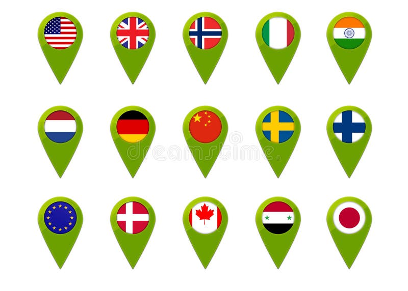 World map flag pins stock illustration. Illustration of north - 30771581