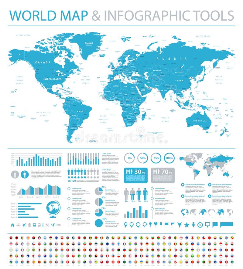 World Map and Flags - Borders, Countries and Cities - Infographic ...