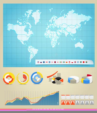 World Map, Flags of Different Countries and Diagra Stock Vector ...