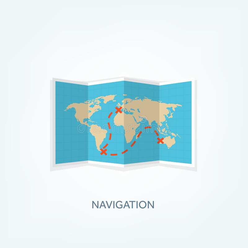World Map in a Flat Style. Earth, Globe. Navigation. Route and ...