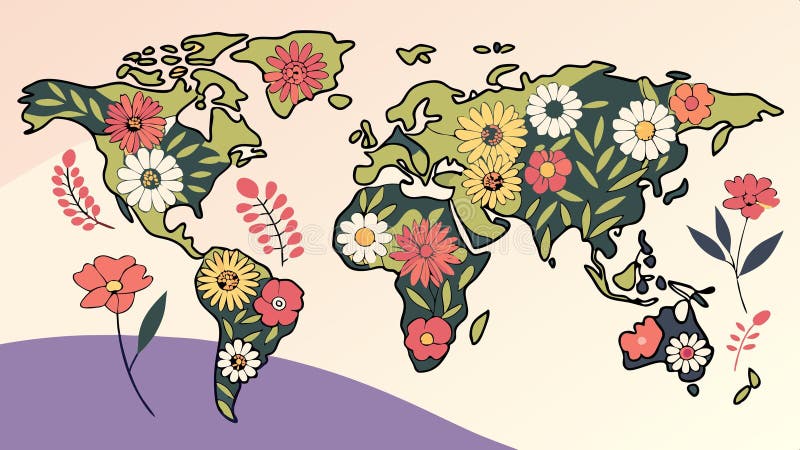 World Map Floral Pattern, Botanical Earth and Global Nature Design ...