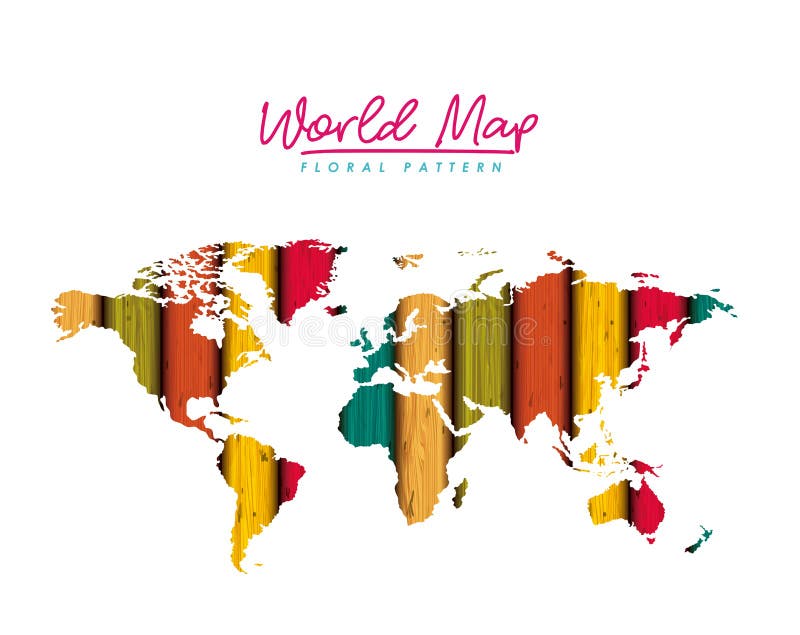 World Map Floral Pattern with Colored Lines on White Background Stock ...