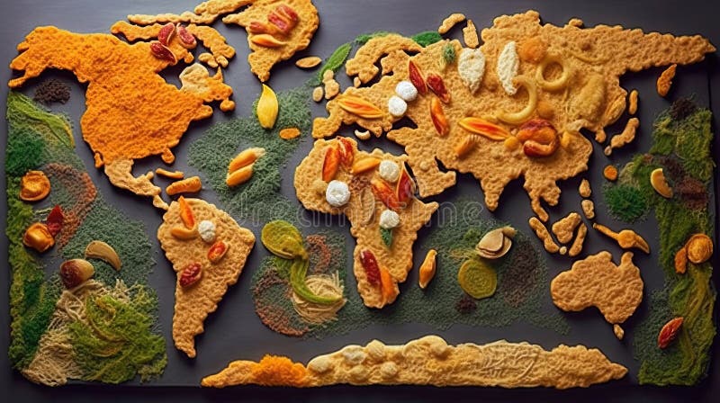 World Map in Food Background. Generative AI Stock Illustration ...