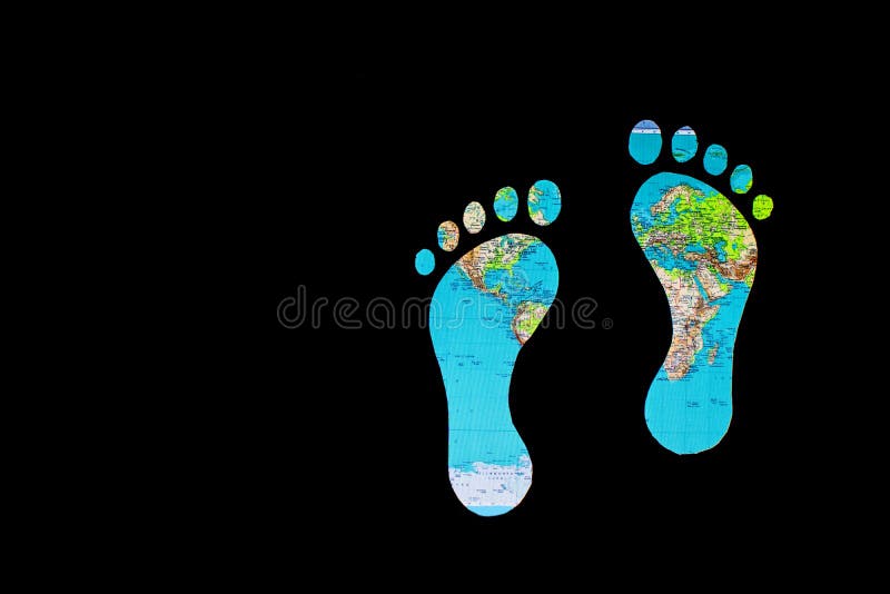 World map and footprints stock photo. Image of background - 150551826