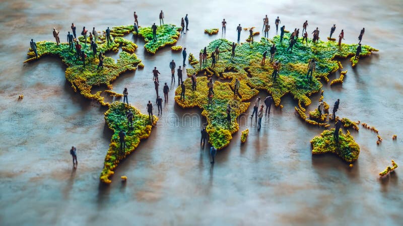 A World Map Formed by Clusters of Miniature People, Symbolizing Global ...