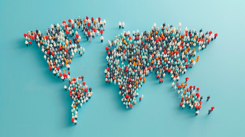 World Map Formed by Diverse People in Unity Stock Illustration ...