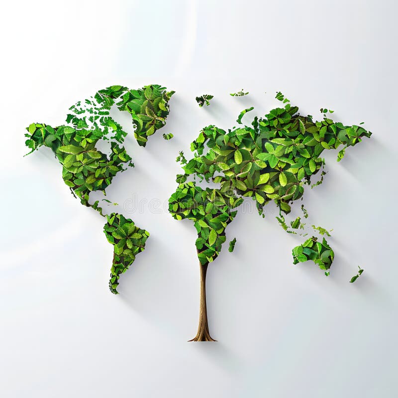 World Map Formed with Leaves and Tree Branches. Stock Illustration ...