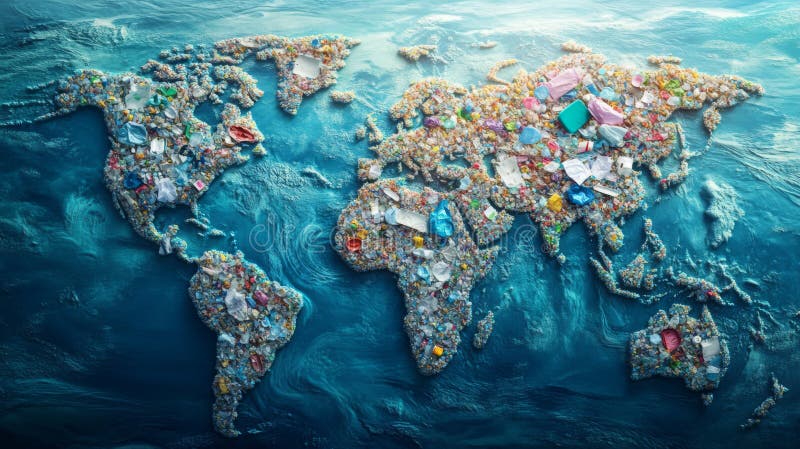 A World Map Formed by Plastic Pollution in the Ocean Stock Illustration ...