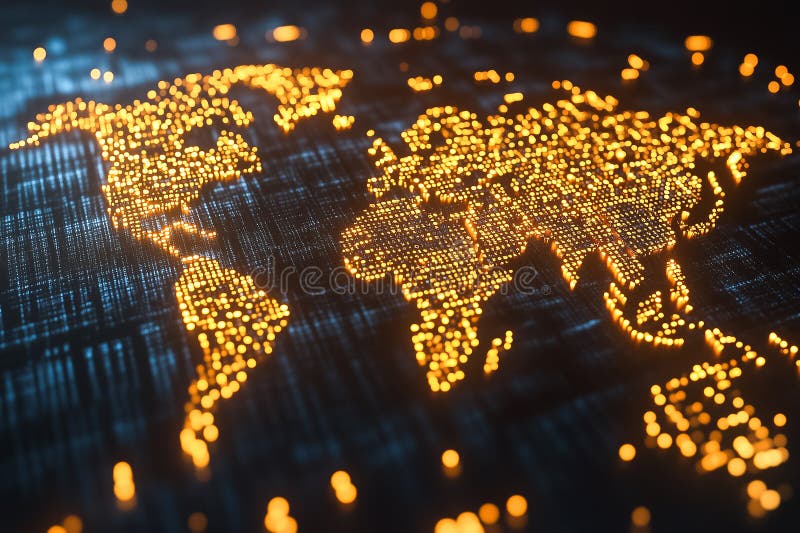 A World Map Forms From Glowing Binary Code Symbolizing Global Connectivity Stock Image Image