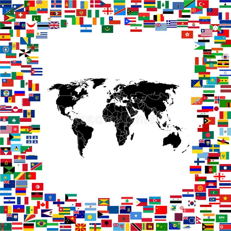 World Map Framed with World Flags Stock Illustration - Illustration of ...