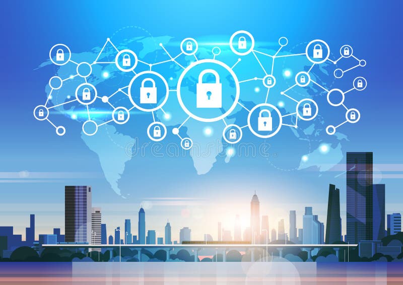 World Map Futuristic Interface Padlock Icon Security Protection Network ...