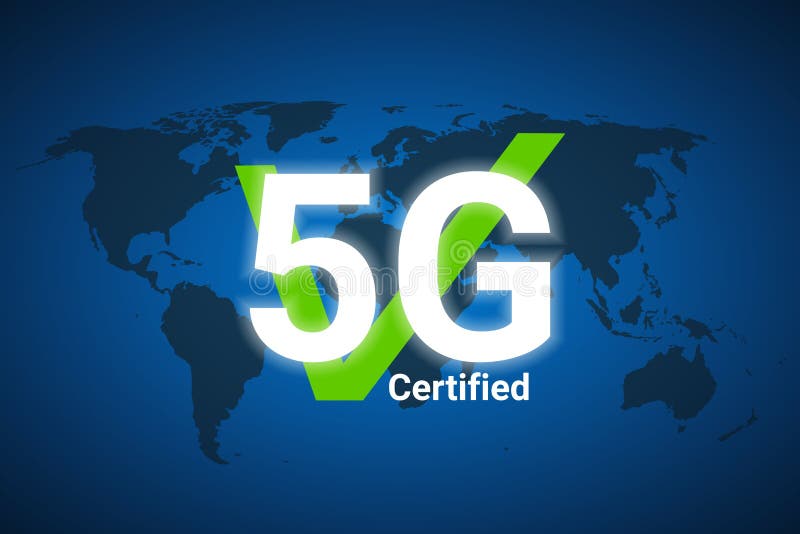 World Map with 5G Certified Text, Blue Background. Stock Vector ...