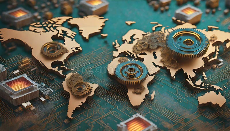 World map with gears stock illustration. Illustration of cover - 327304301