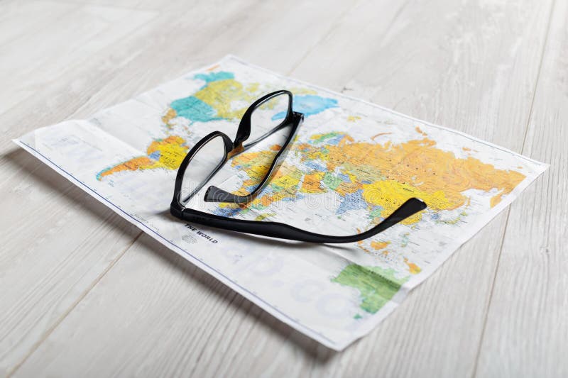 World map and glasses stock photo. Image of study, eyeglass - 301037746