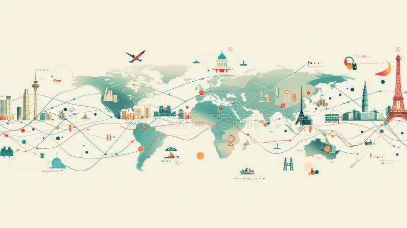 World Map with Global Cities and Infrastructure Stock Illustration ...