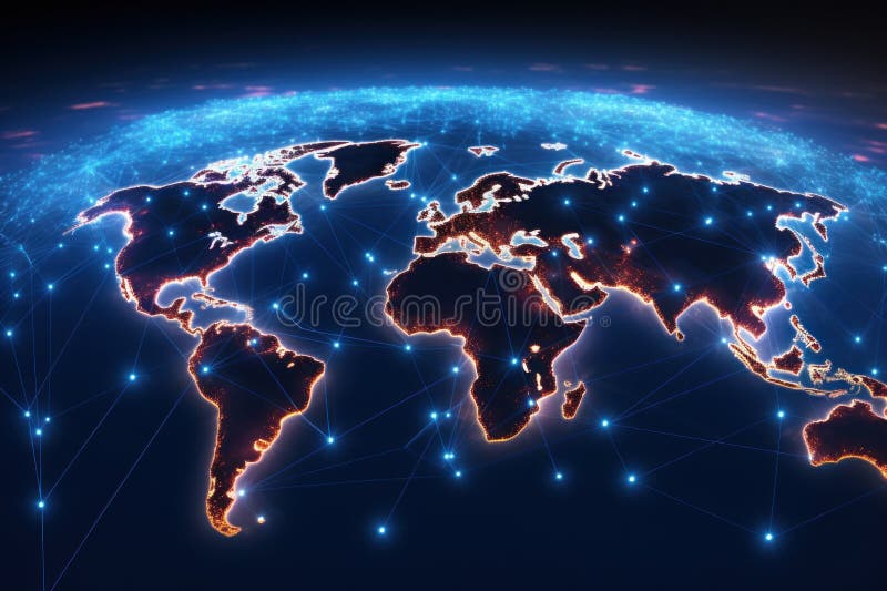 Digital Globe with Network Connections, Social Network Communication in ...