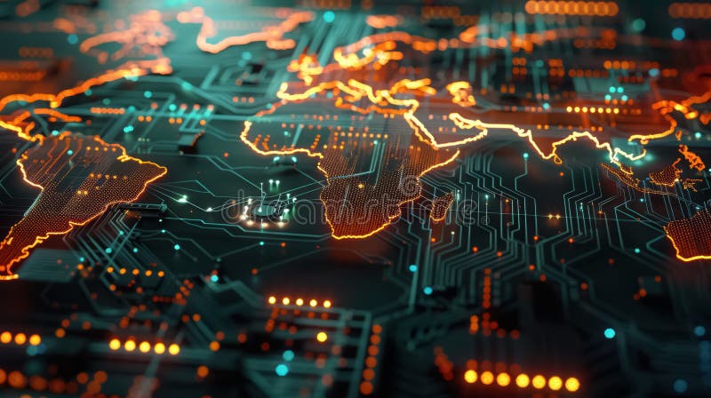 World Map. Global Network and Connectivity, Data Transfer and ...