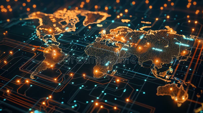 World Map. Global Network and Connectivity, Data Transfer and ...