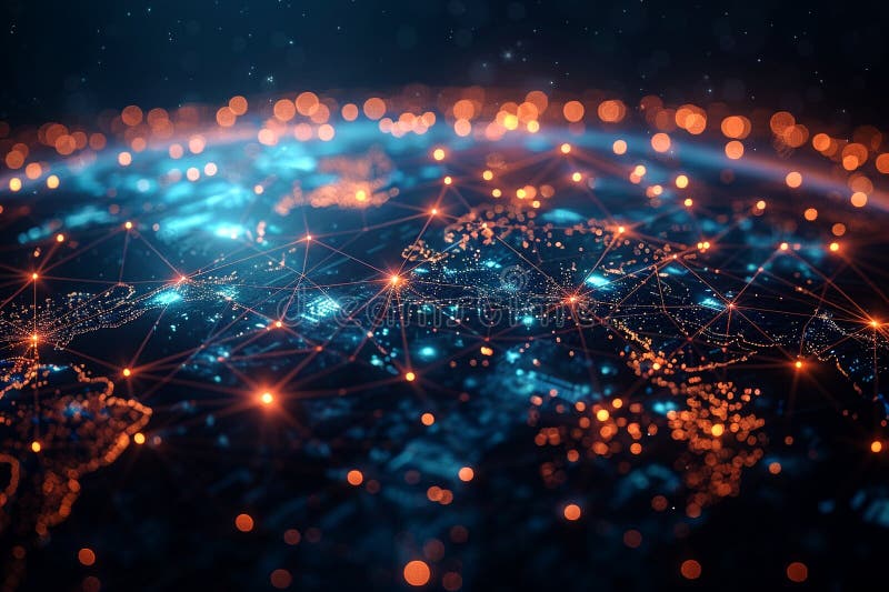 Global Social Network. Future. Blue Futuristic Background with Planet ...