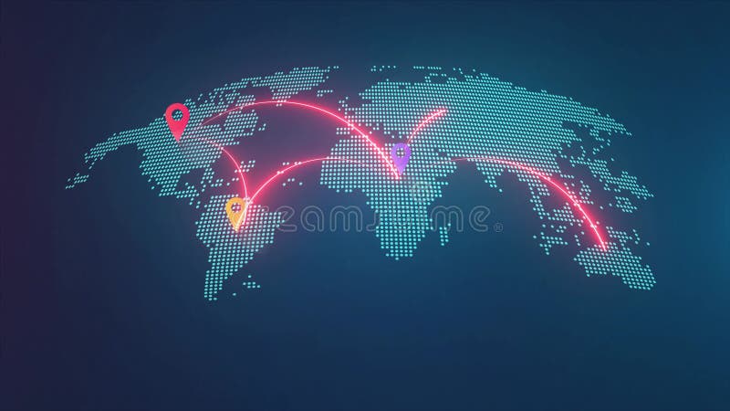 World Map with Global Technology Destination Location and Blue ...
