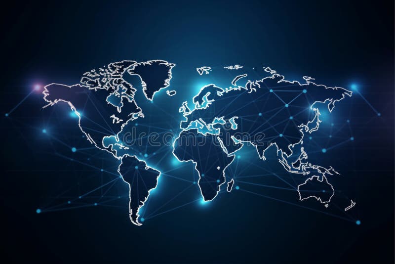 World Map with Global Technology Social Connection Network with Lights ...