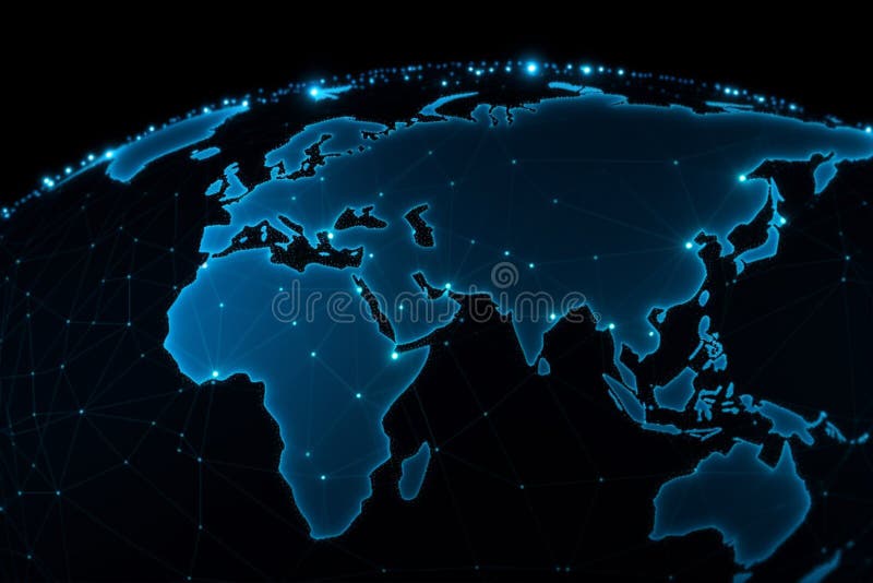 World Map with Global Technology Social Connection Network with Lights ...