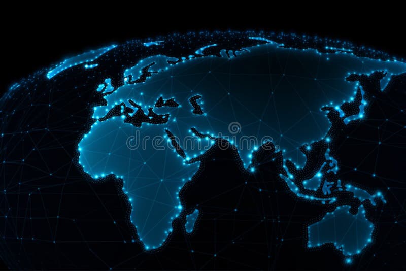 World Map with Global Technology Social Connection Network with Lights ...