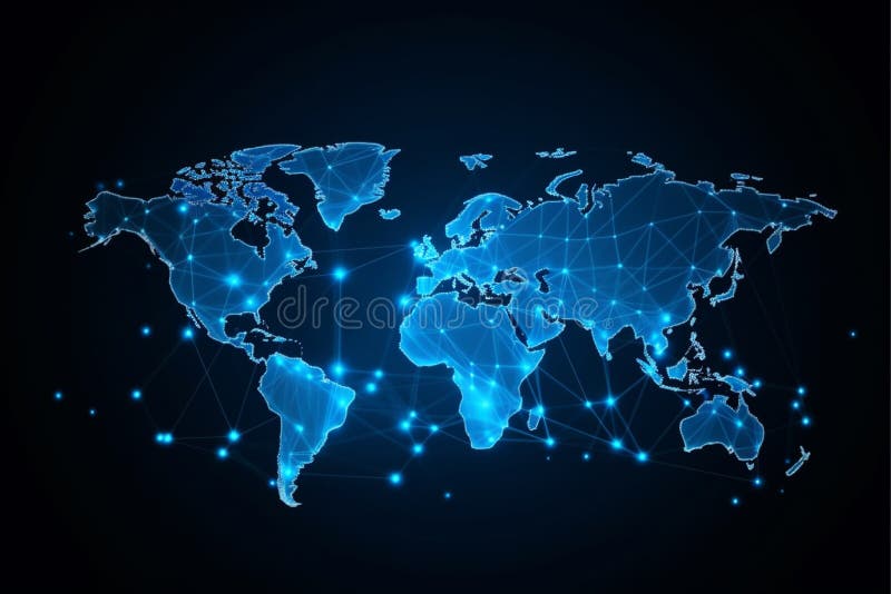 World Map with Global Technology Social Connection Network with Lights ...