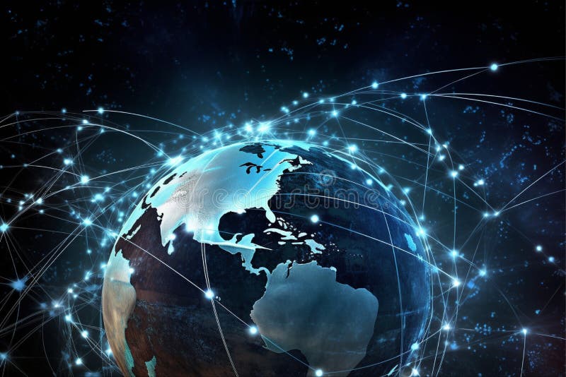 World Map with Global Technology Social Connection Network with Lights ...