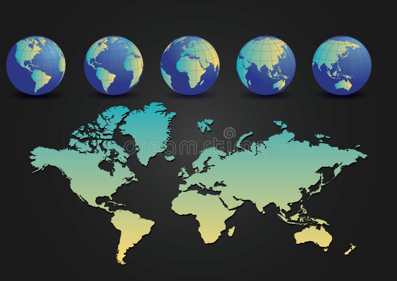 World Map with Globe Design. Vector Illustration Decorative Design ...