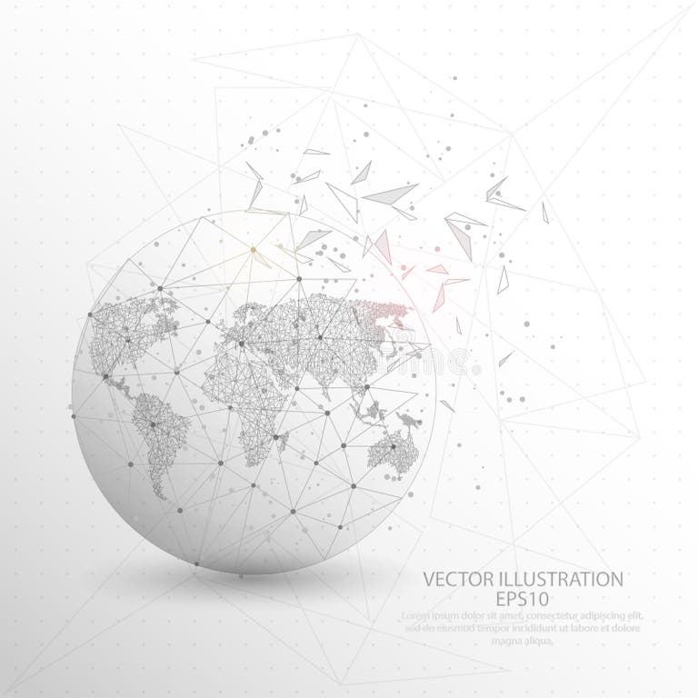 World Map Globe Digitally Drawn Low Poly Triangle Wire Frame. Stock ...